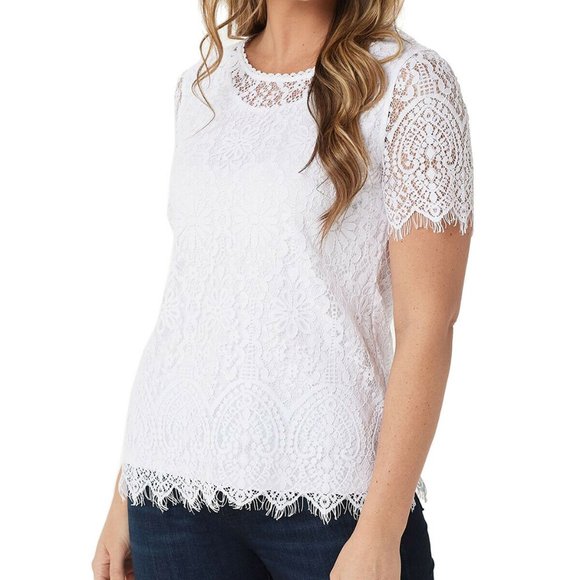 Isaac Mizrahi | Tops | Isaac Mizrahi Live Engineered Lace Shortsleeve K ...